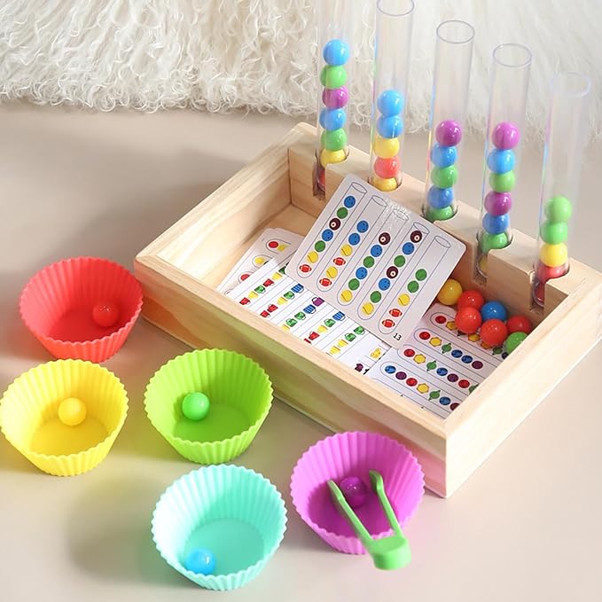 Montessori Kids Color Sorting & Bead Matching Toy – STEM Learning Game ...