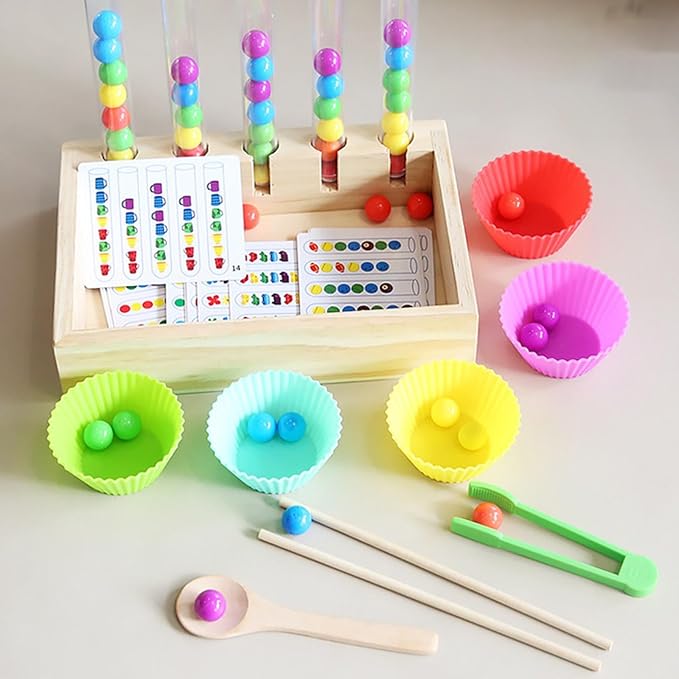 Montessori Kids Color Sorting & Bead Matching Toy – STEM Learning Game ...